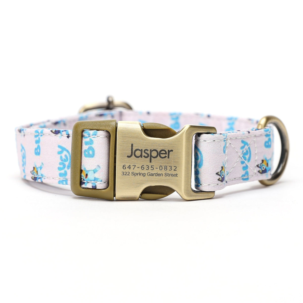 100% Cotton Personalized Dog Collar Engraved Brass - Bluey – Angieandallie
