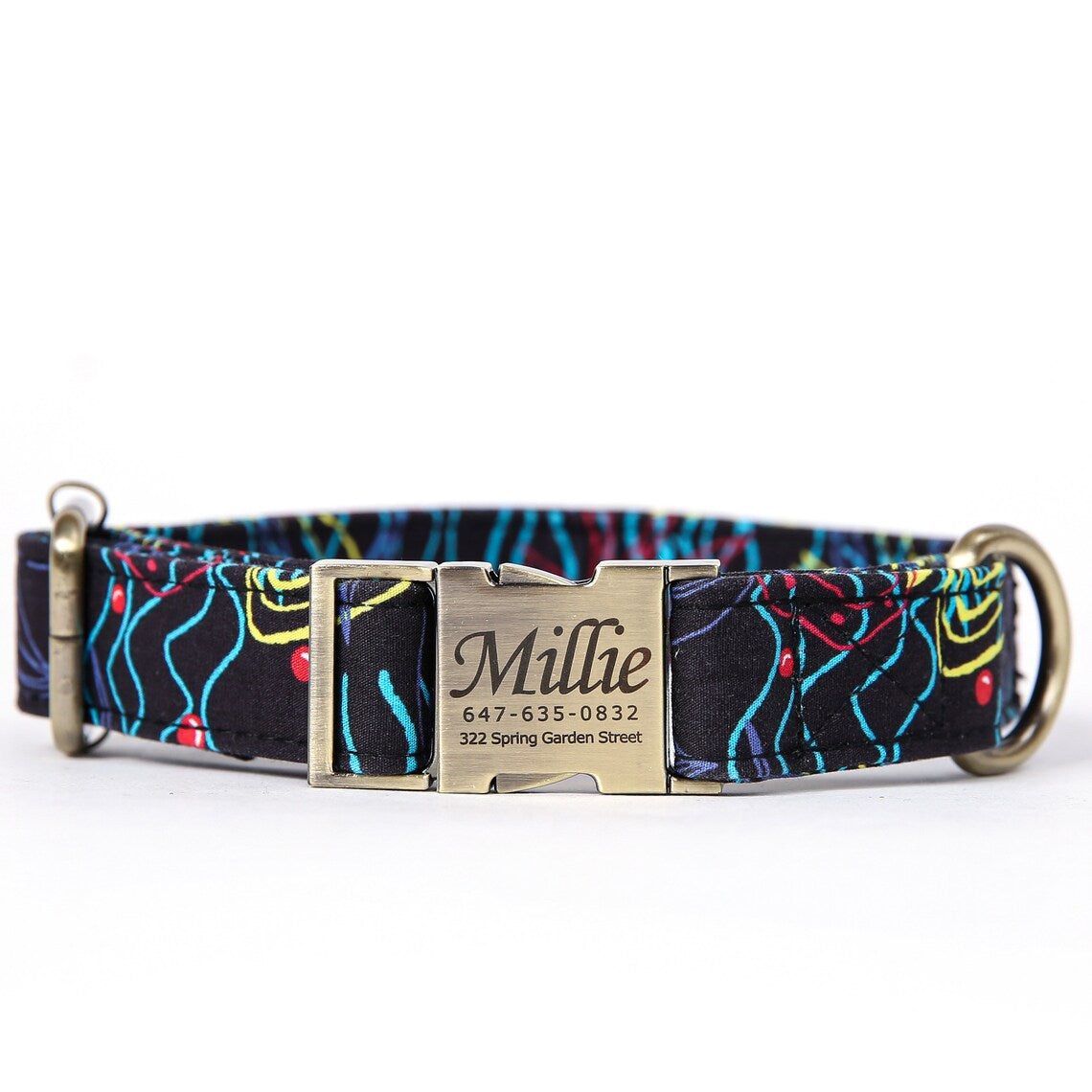 100% Cotton Personalized Dog Collar Engraved Brass - Seaside ...