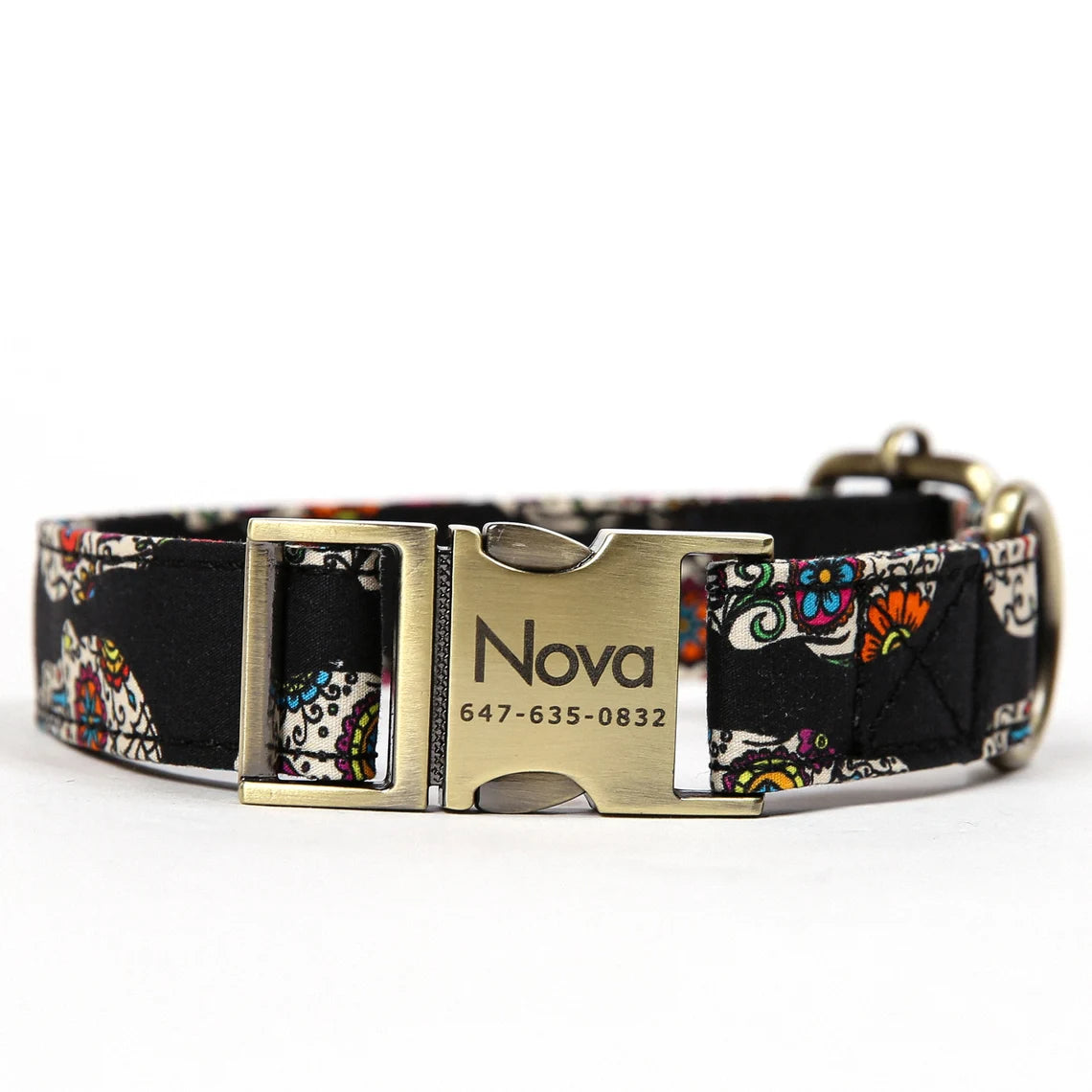 100% Cotton Personalized Dog Collar Engraved Brass - Sugar Skull ...